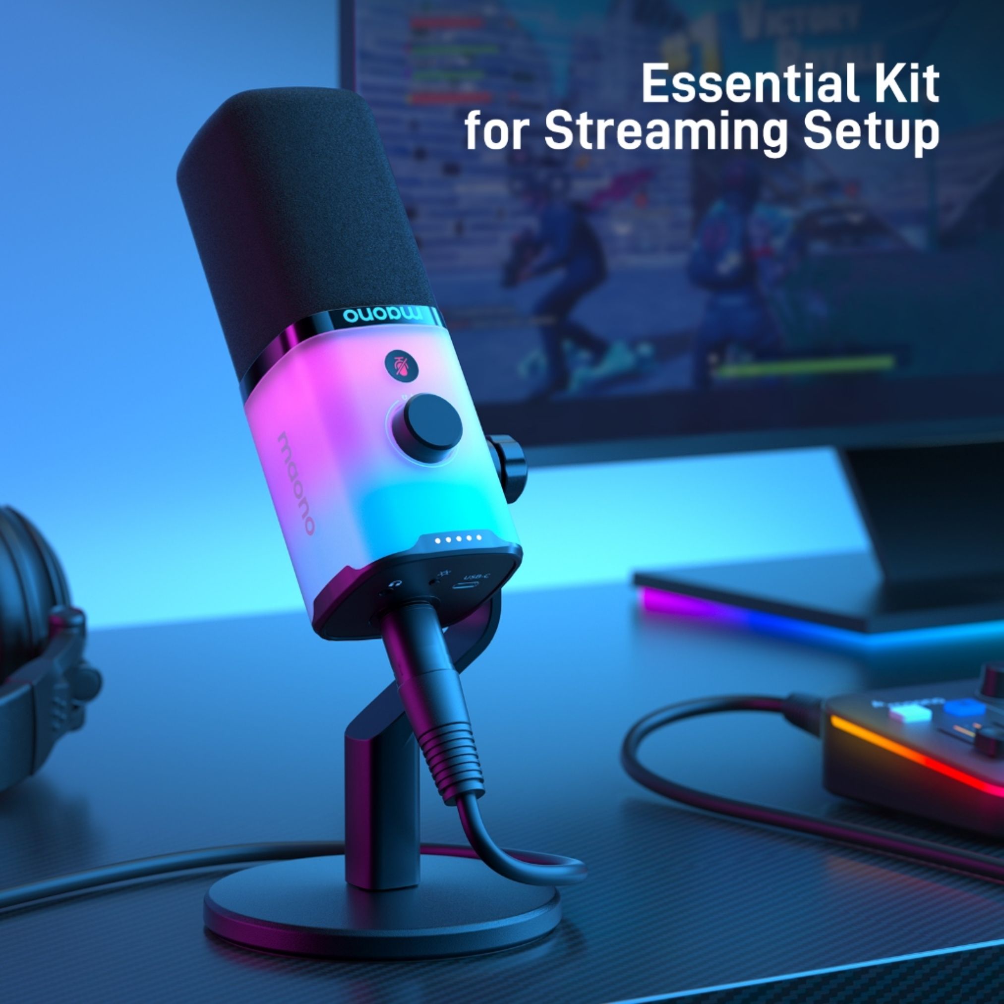 Maono PD100X Dynamic USB/XLR RGB Gaming Microphone for Game Streamers ...