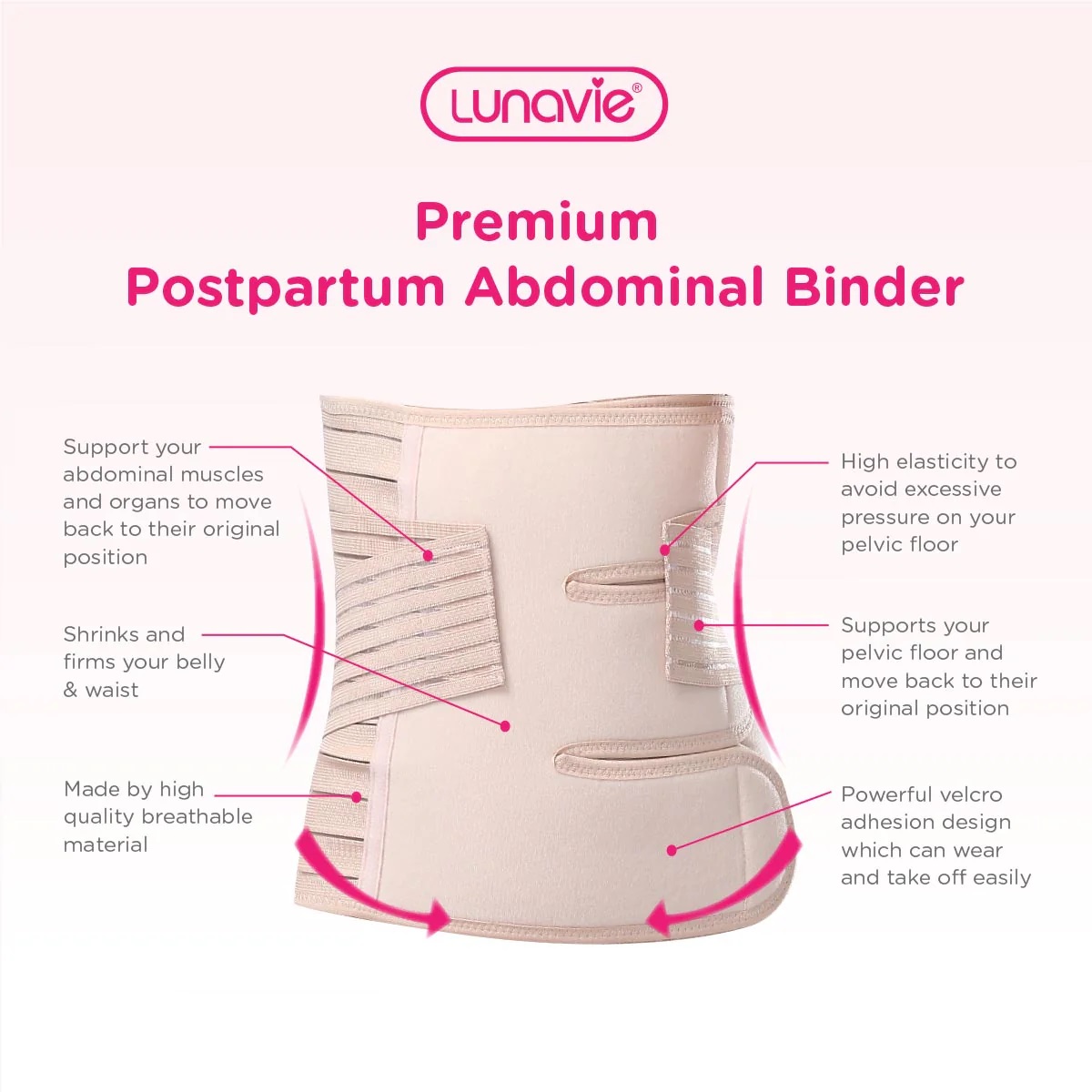 Lunavie Premium Postpartum Abdominal Binder | Breathable | Adjustable ...