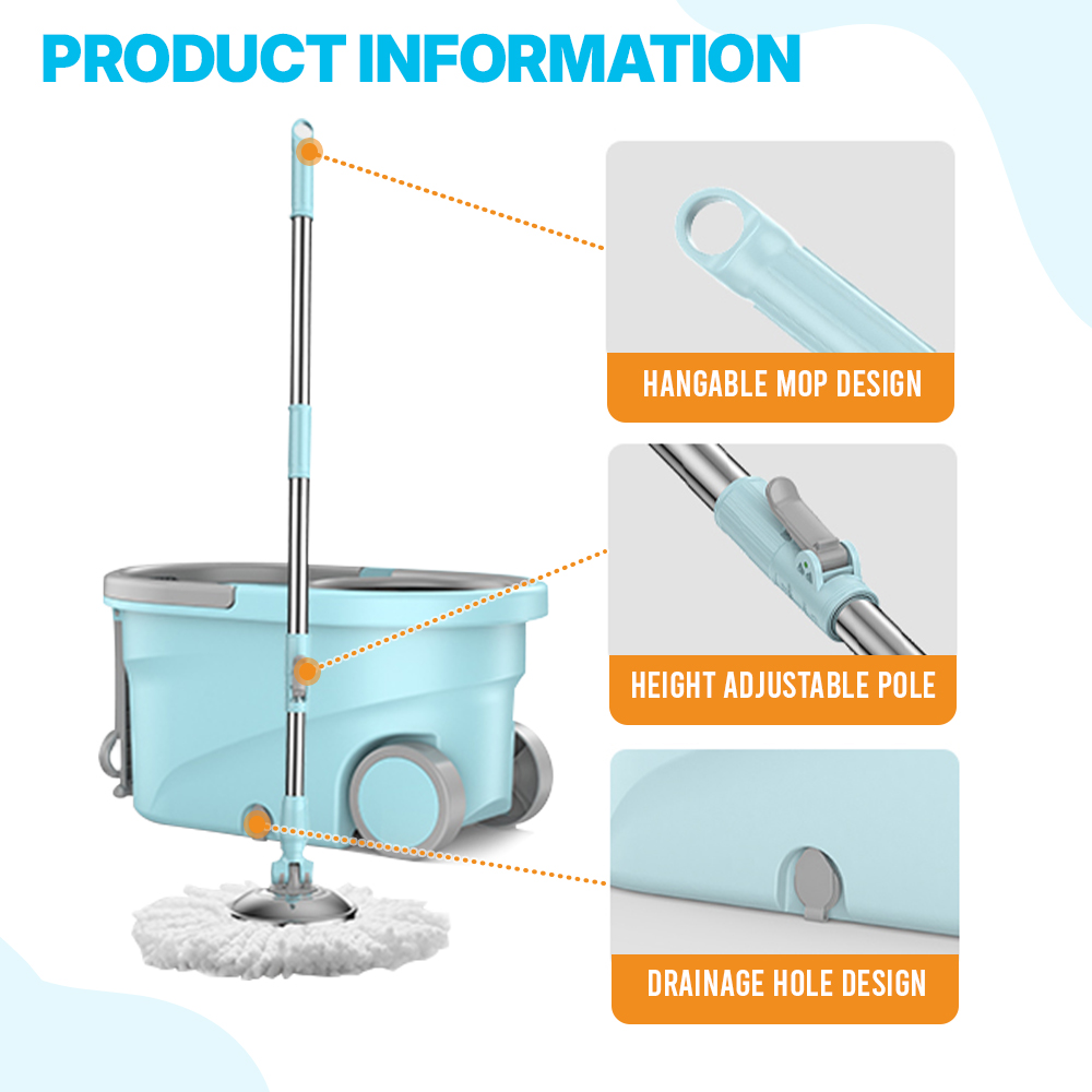 Borong365 360° Spin Mop Set Cleaning Tool Wheel Bucket Microfiber Mop ...