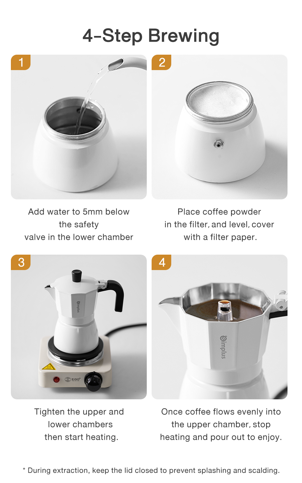 Simplus Moka Pot | 150mL | Single-Valve High-Pressure Extraction ...