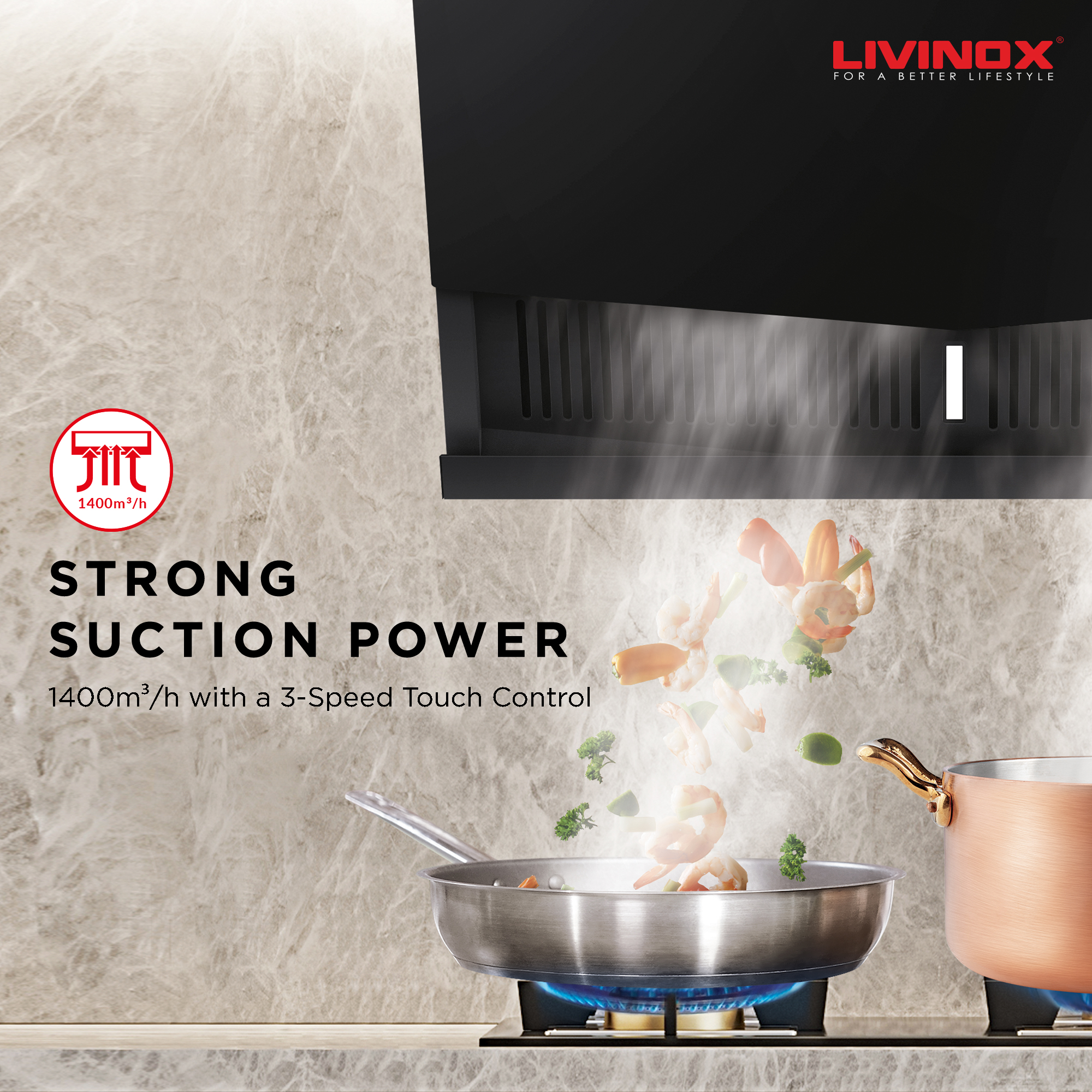 LIVINOX Slanted Chimney Hood Cooker Hood Self-clean With Heating ...