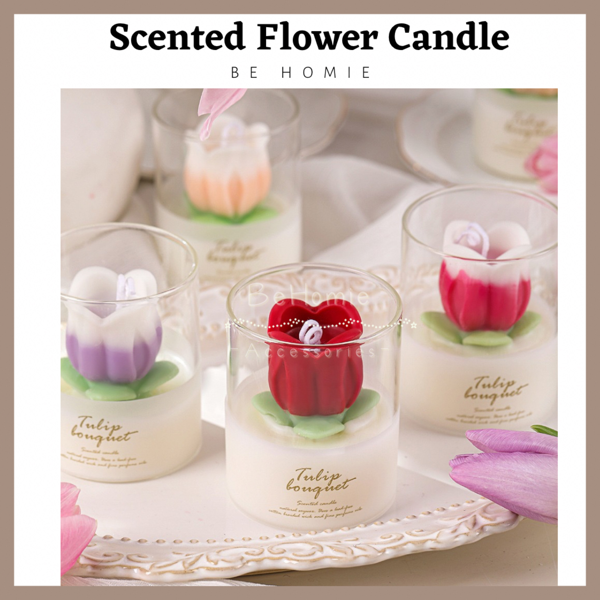 SCENTED FLOWER CANDLE GIFT BOX flower fragrance candle set tulip rose ...