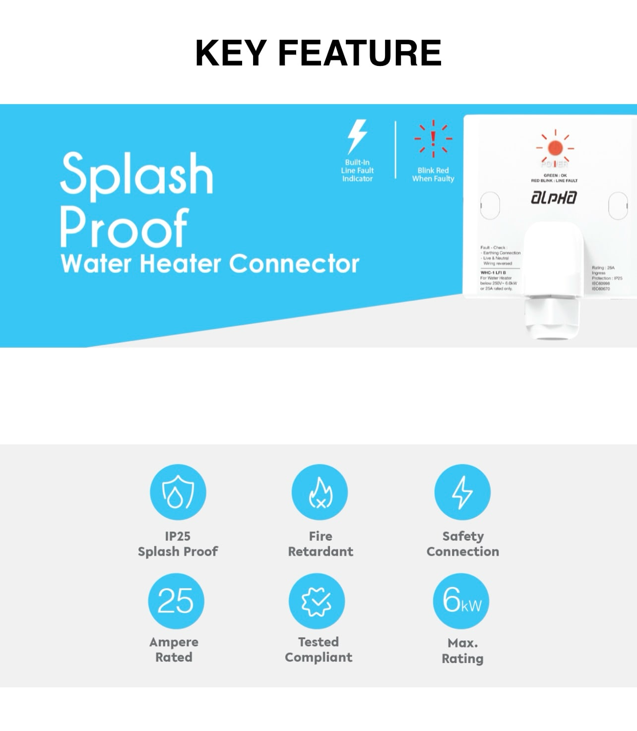 Alpha WHC-1 LFI B Splash Proof Water Heater Connector With Line Fault ...