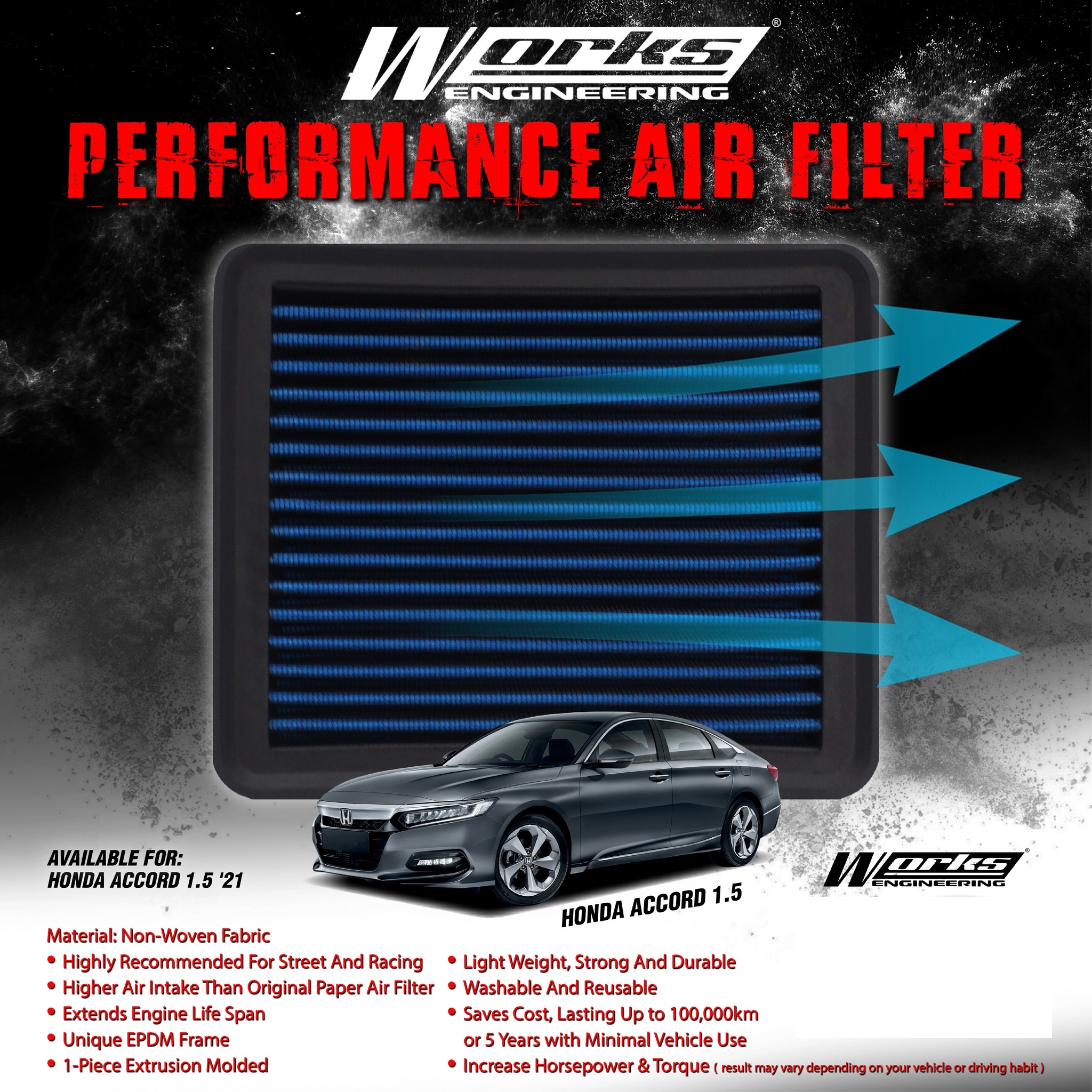 WORKS ENGINEERING Air filter For HONDA ACCORD 1.5 2021-ON | Shopee Malaysia