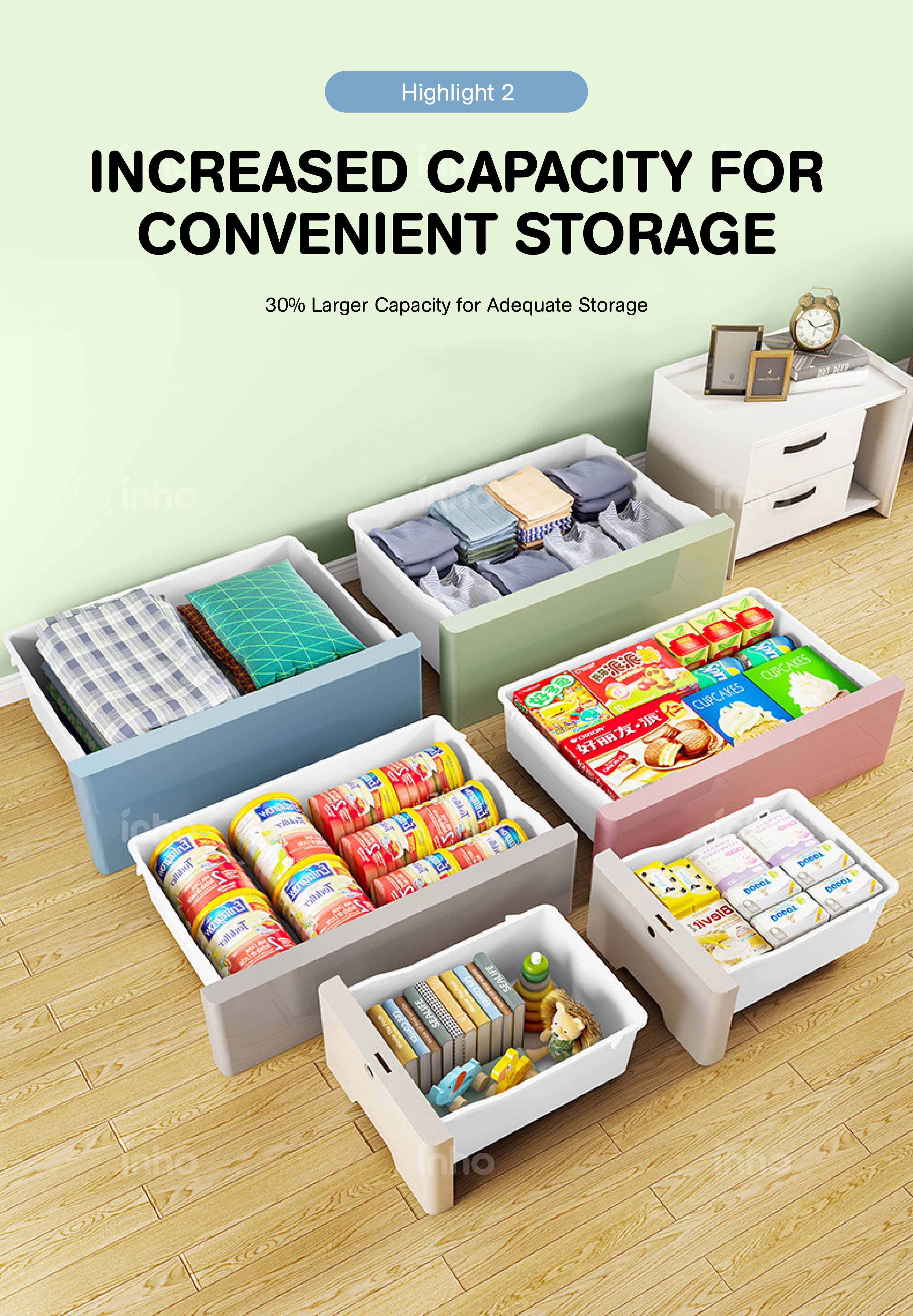 INHO L56cm (3-5 Layers) Multipurpose Plastic Drawer Storage Box ...