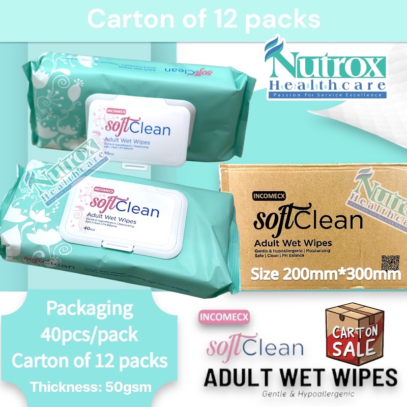 softClean Gentle Wet Wipes 40'S (1 CARTON OF 12 PACKS) 200mm*300mm ...