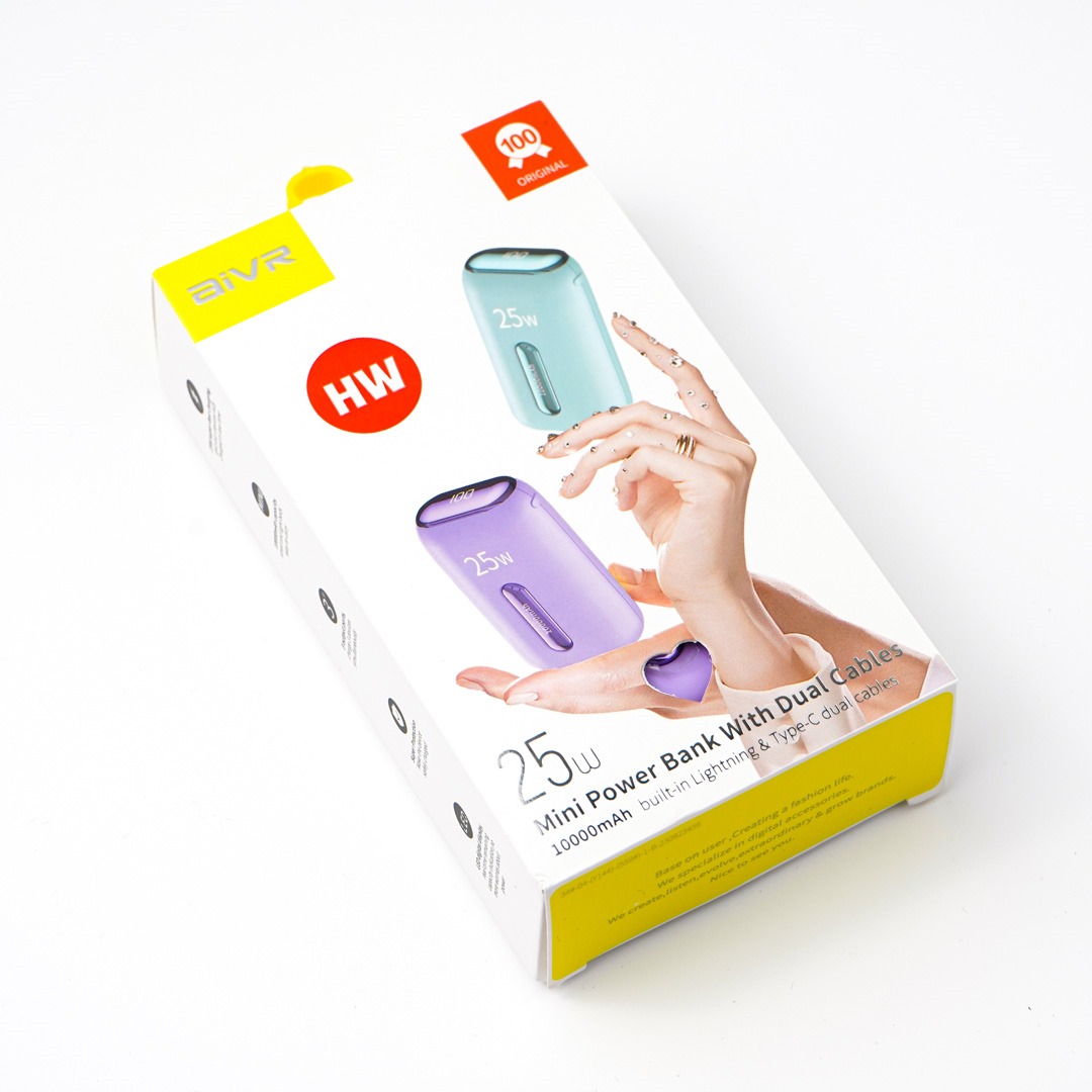 AIVR Y144 Mini 10,000mAh PowerBank 25W with Built-In Lightning and Type ...