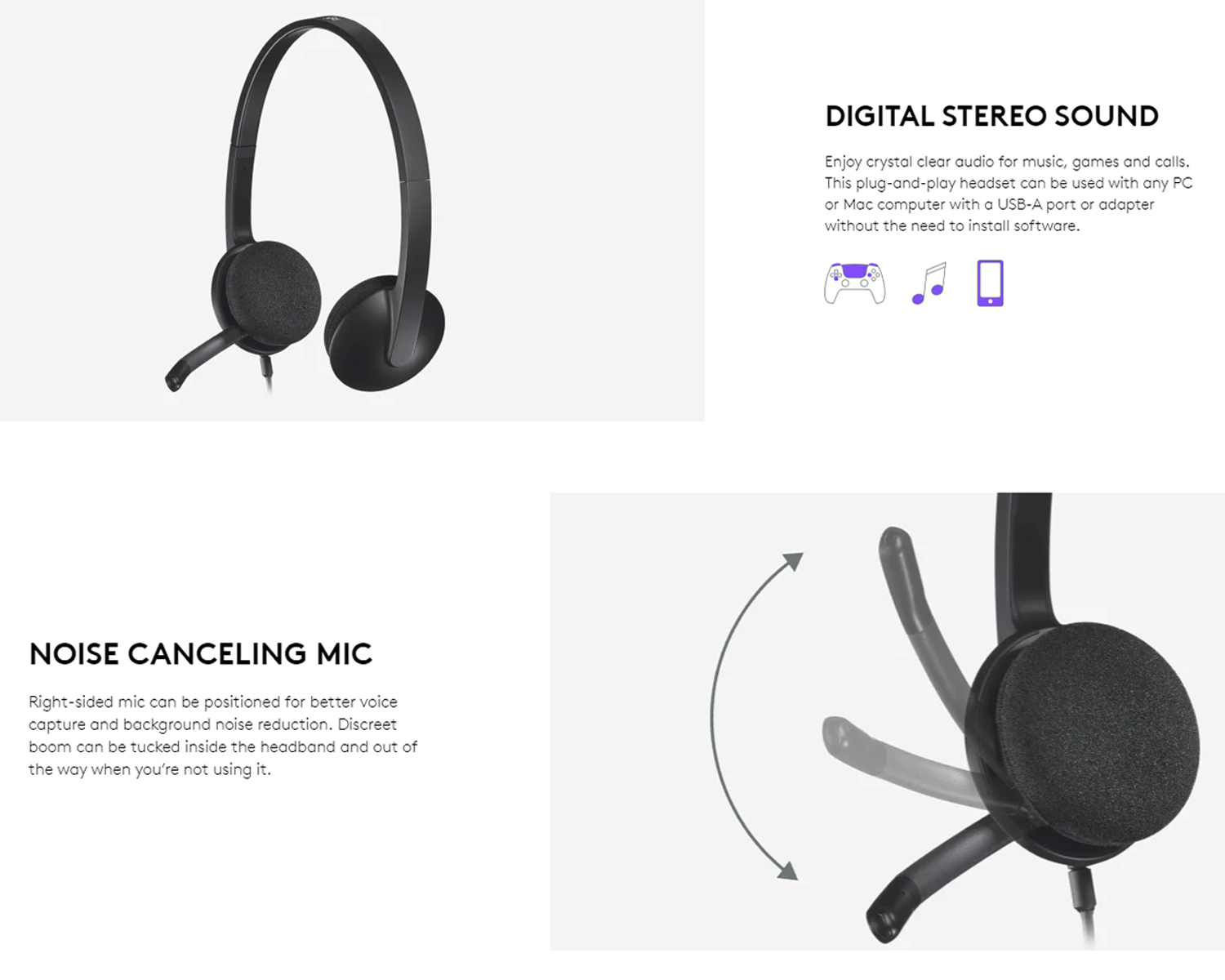 Logitech H340 USB Computer Headset with Noise Cancelling Microphone ...