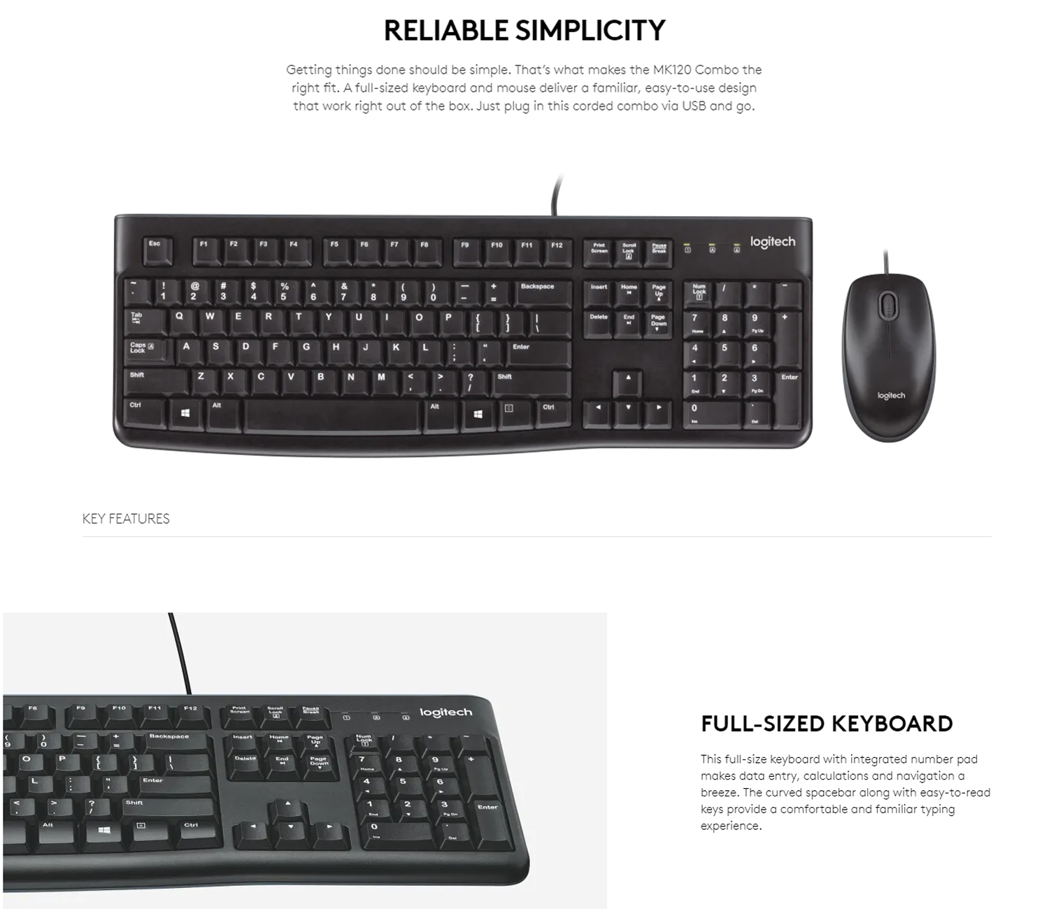 Logitech MK120 Corded Keyboard and Mouse Combo | Plug-and-Play | Spill ...