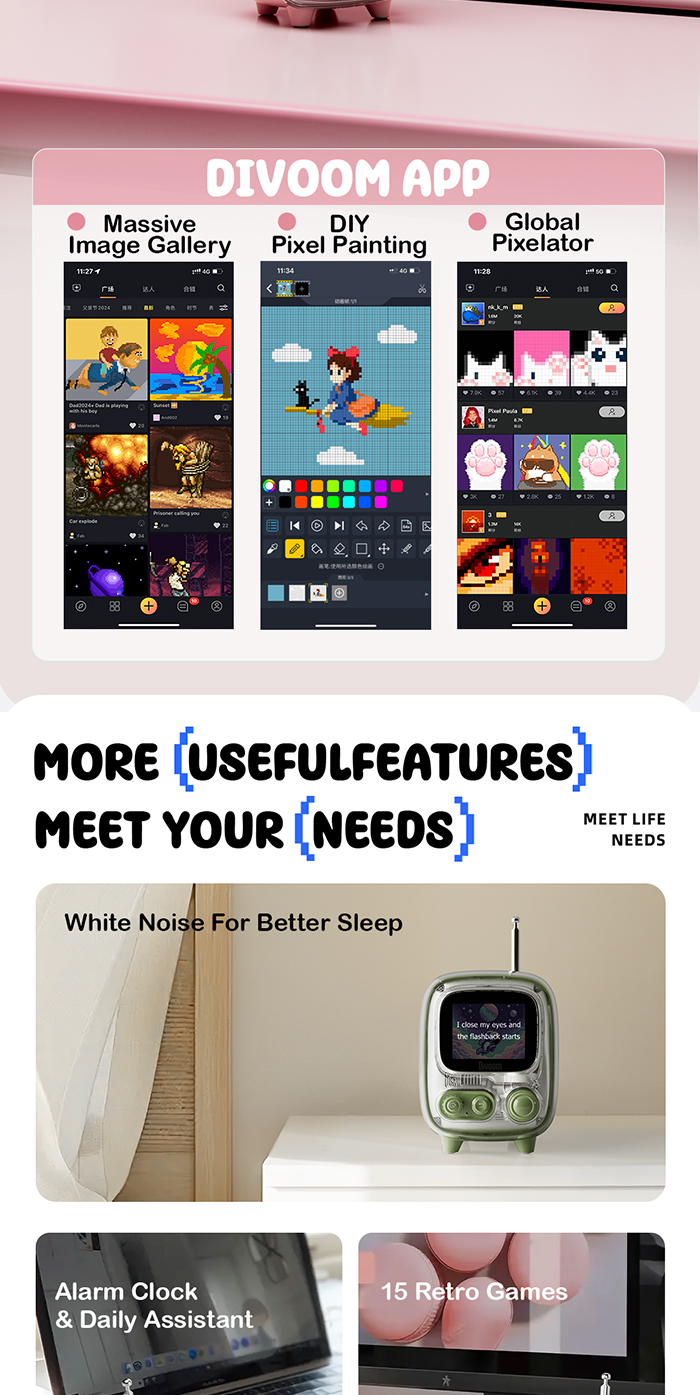 Divoom Tiivoo-2 Photo Album & Lyrics Speaker Pixel Art Creation & FM ...