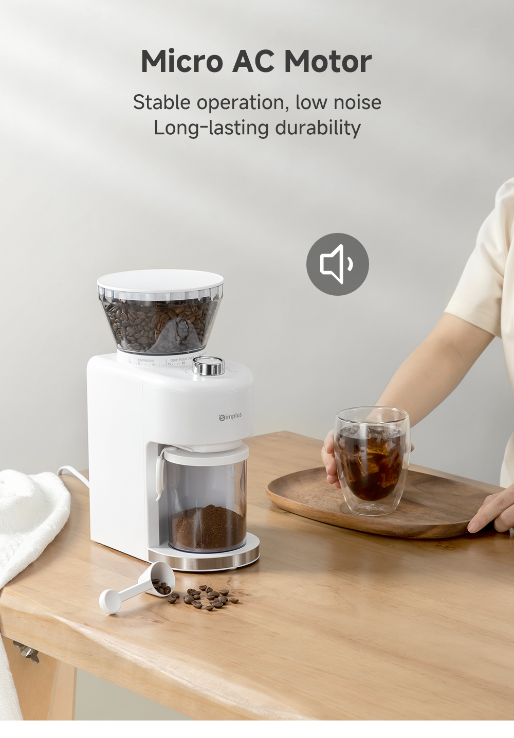 Simplus Electric Smart Coffee Bean Grinder | 35 Grind Settings ...