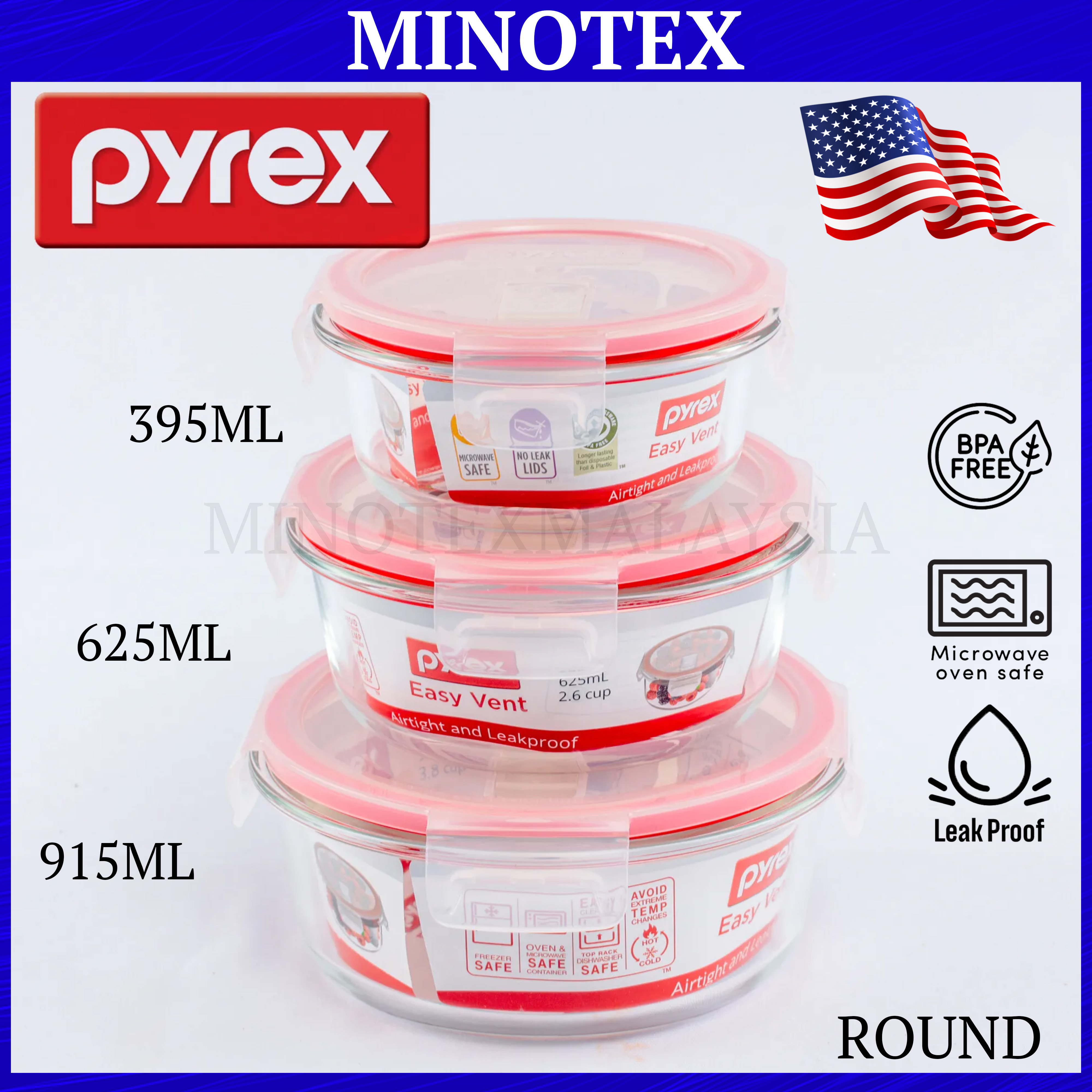 Pyrex Easy Vent (Rectangle / Square / Round) Glass Storage Bowl Air ...