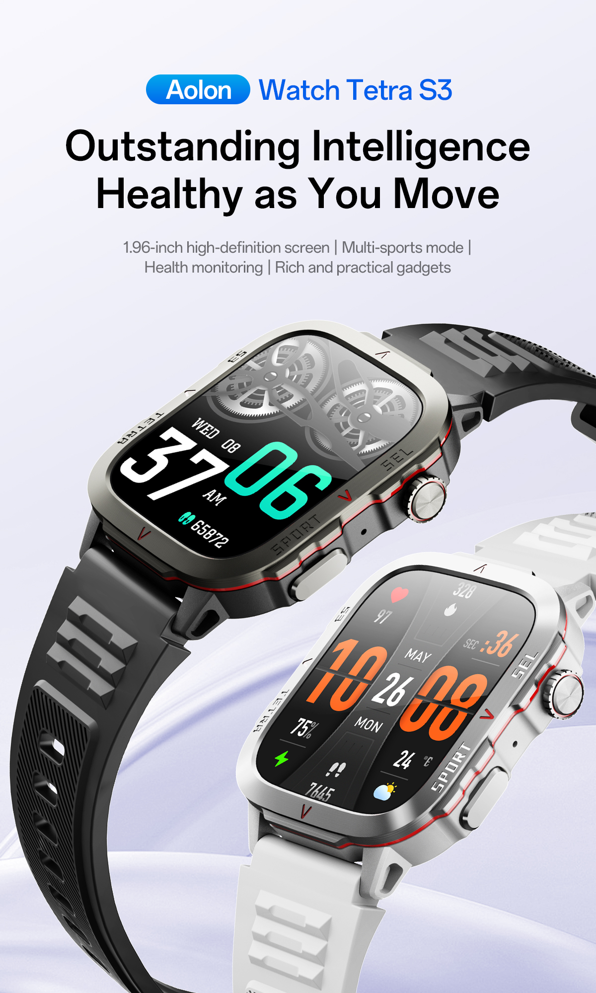 Aolon Tetra S3 Smart Watch 1.96” Big Screen HD Bluetooth Call Running ...