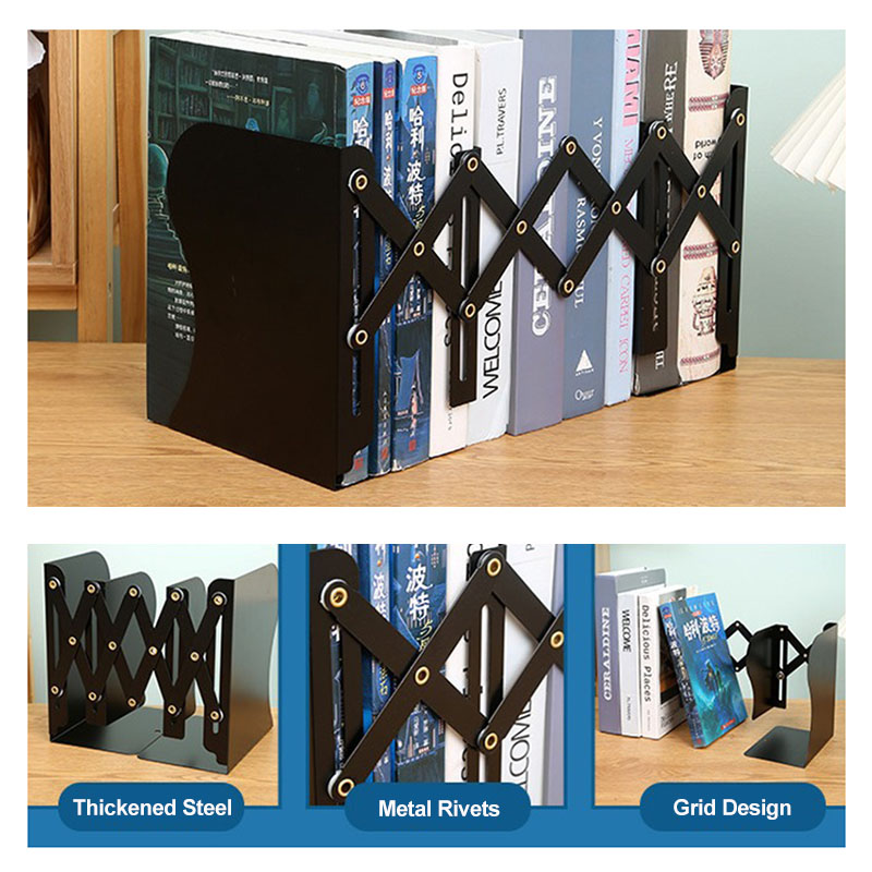 Retractable Bookend Metal Books Stand Desktop Book Rack Adjustable ...