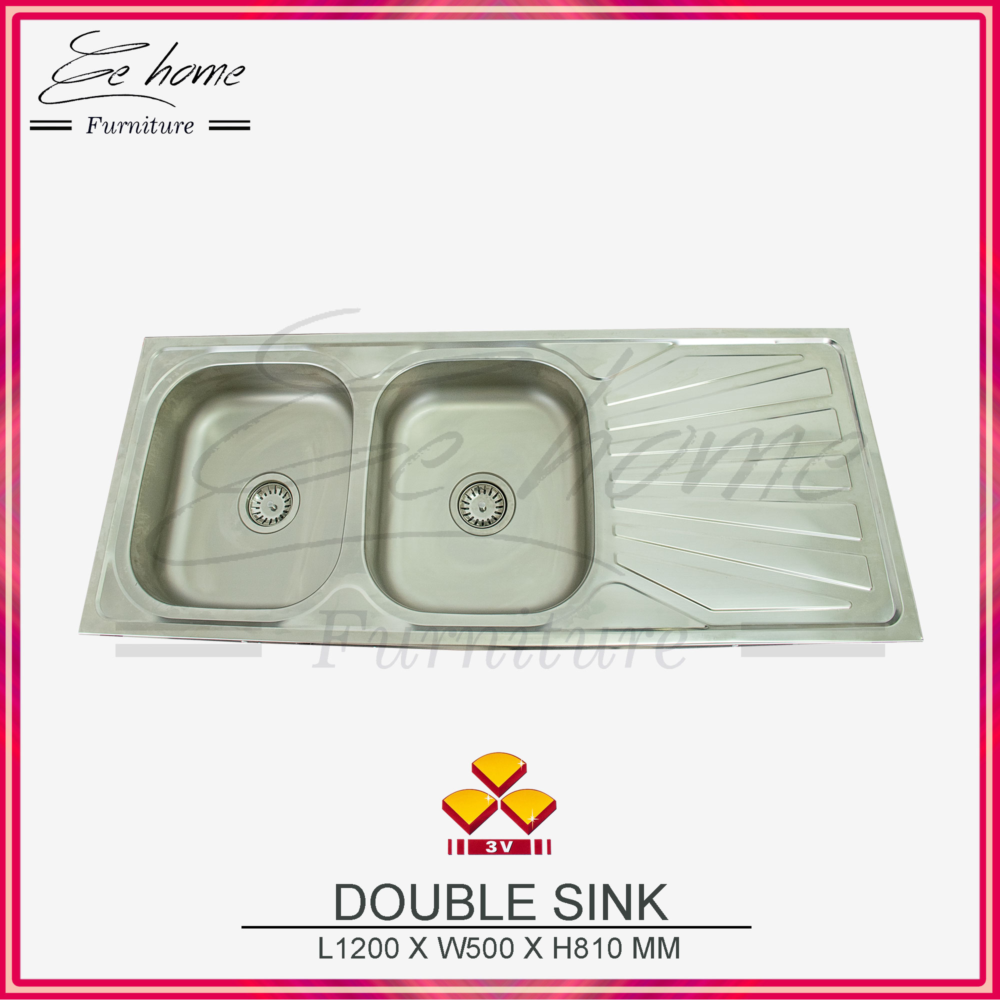 EE HOME Stainless Steel Double Sink With Rack Storage Sinki Dapur Masak ...