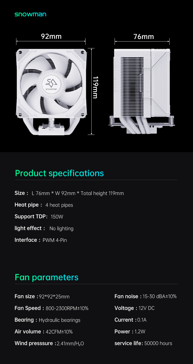 Snowman MX94-V3 Black White 9CM Tower CPU Cooler Heatsink | Shopee Malaysia
