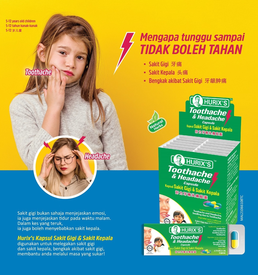 HURIX'S Toothache & Headache Capsule, 6's | Shopee Malaysia