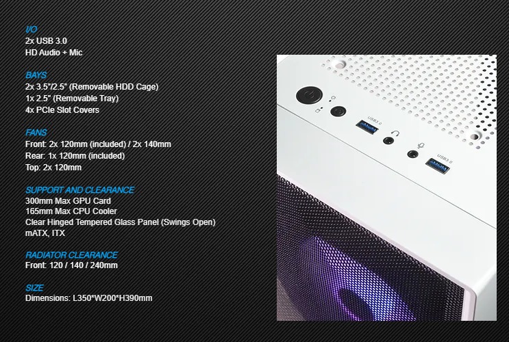 Tecware FORGE M2 TG ARGB White MATX Gaming Case Casing Chassis (TWCA ...