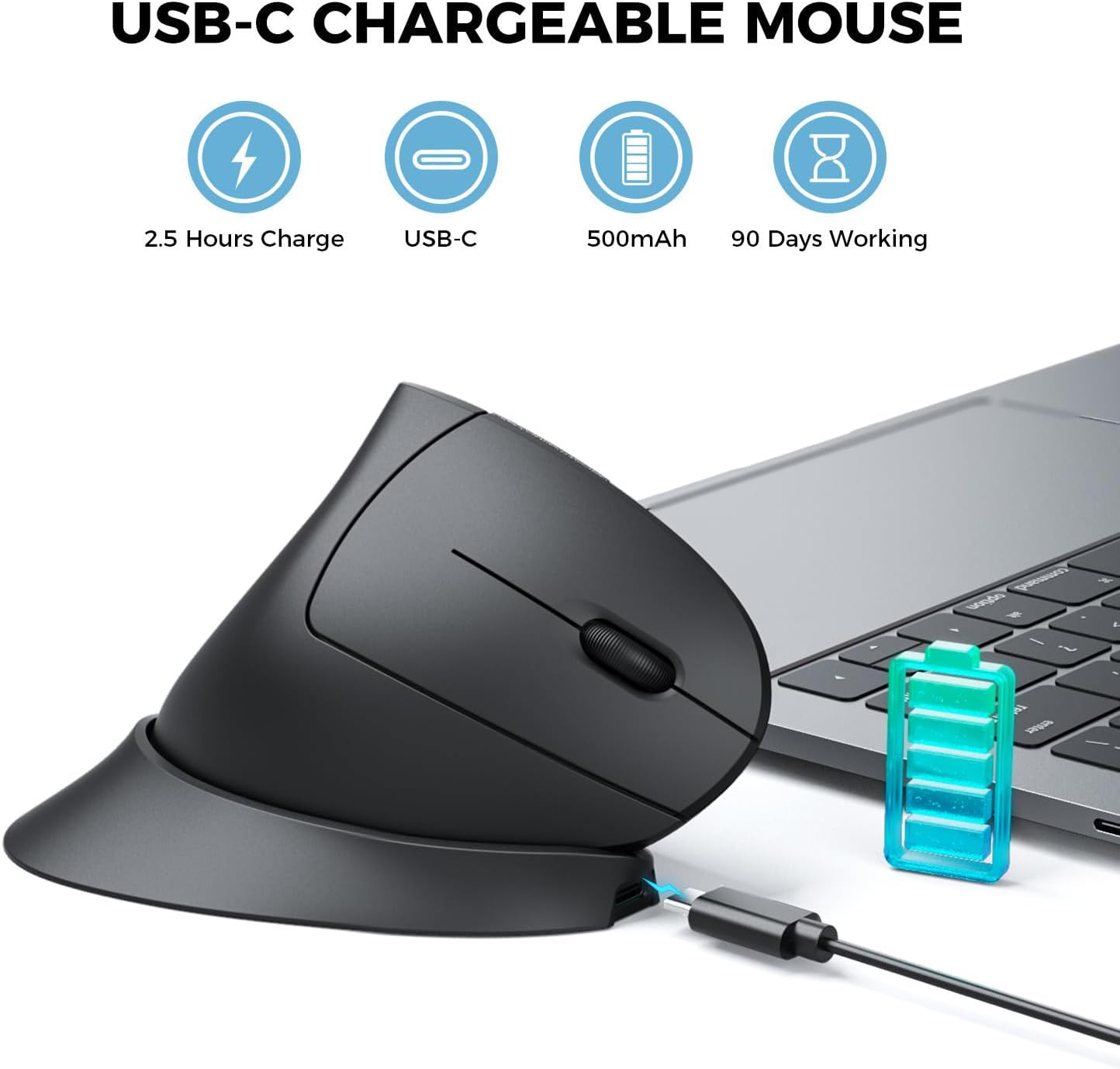 iClever TM254 Ergonomic Mouse, 2.4G Wireless Vertical Rechargeable ...