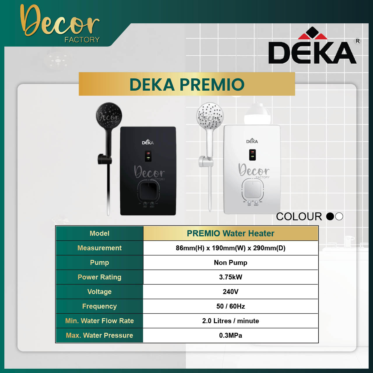 [NEW] DEKA Water Heater DEKA PREMIO FANZO Non Pump Without Pump Shower ...