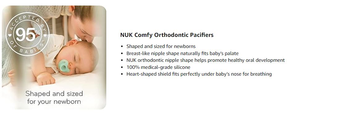 NUK Comfy Orthodontic Pacifiers Timeless Collection | Seal N Go Breast ...