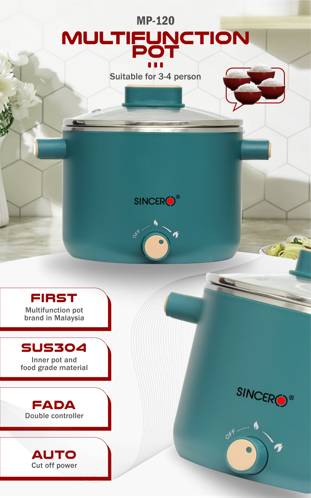 [Kingsman] SINCERO 1.2L Multifunction Pot Stainless Steel Inner Pot ...