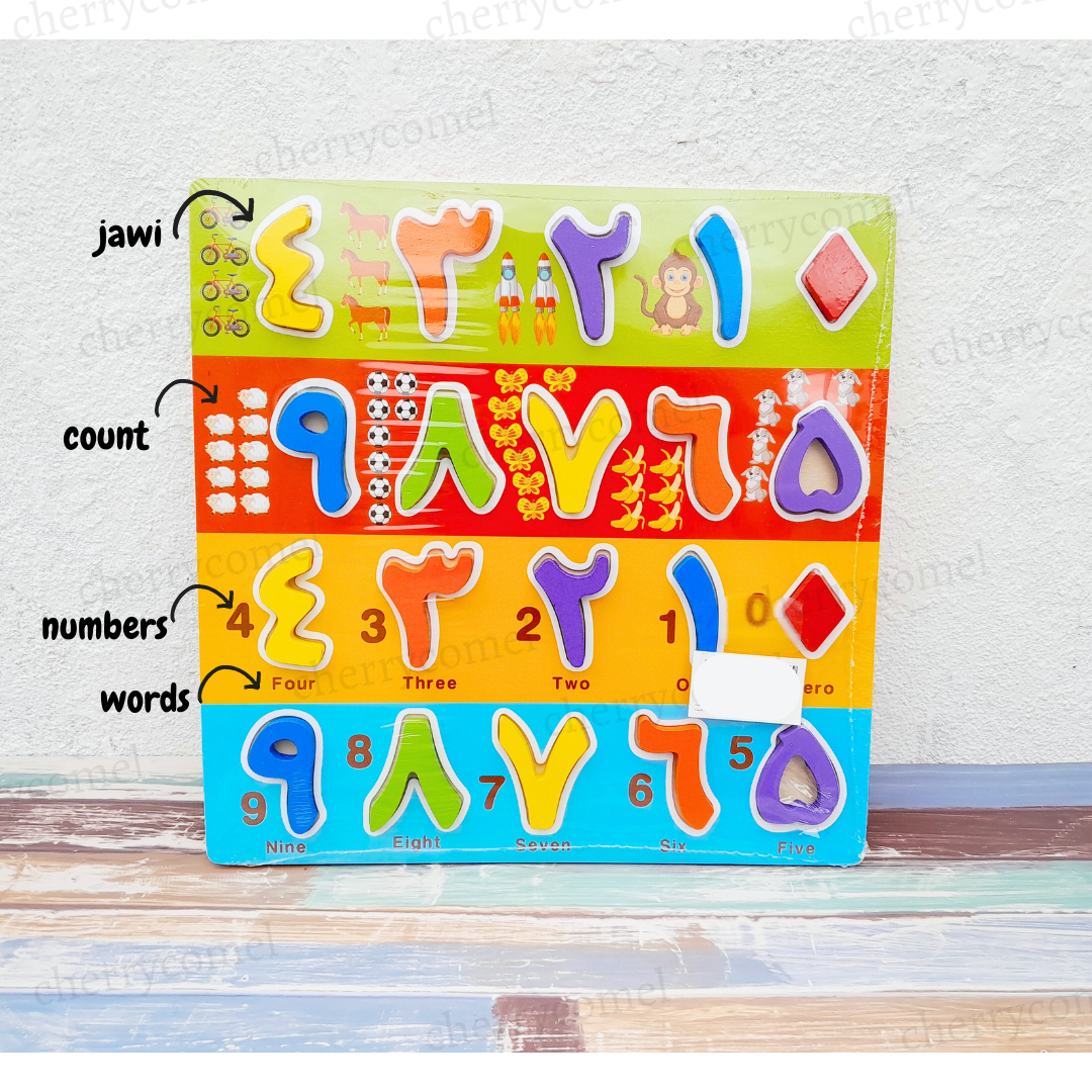 Jawi Numbers Wooden Puzzle Learning Board Educational Toys Belajar ...