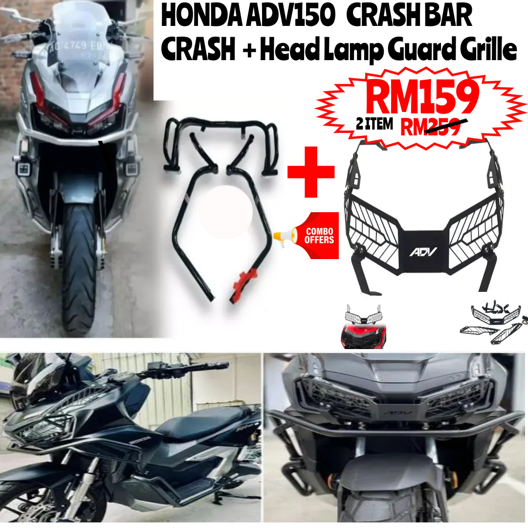 HONDA ADV150 & ADV 160 CRASH BAR CRASH GUARD ALLOY BESI + Head Lamp Guard Grille ALLOY BESI ...
