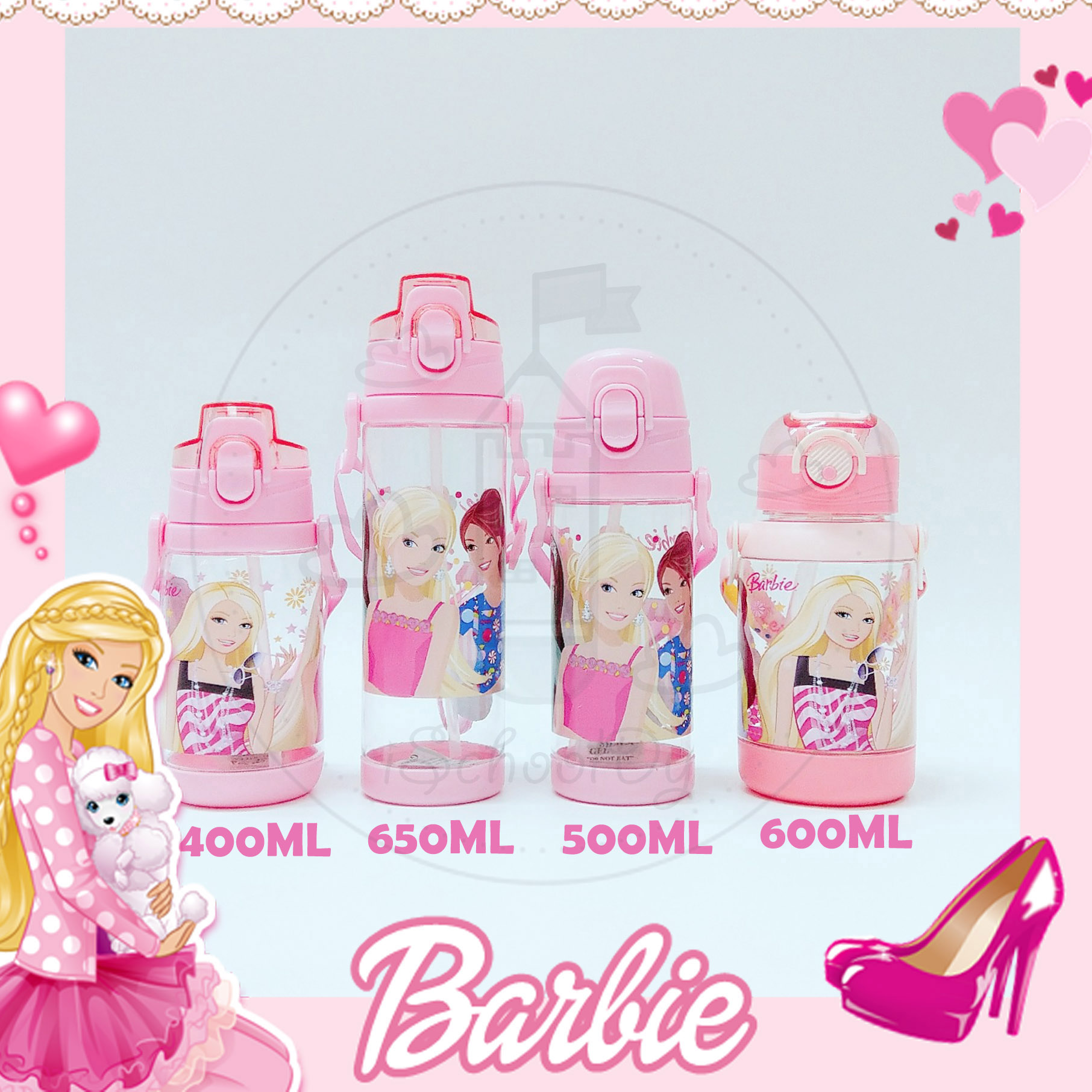 iSchoolDy Kids Cartoon Barbie Water Bottle with Straw Air Botol 卡通水壶 ...