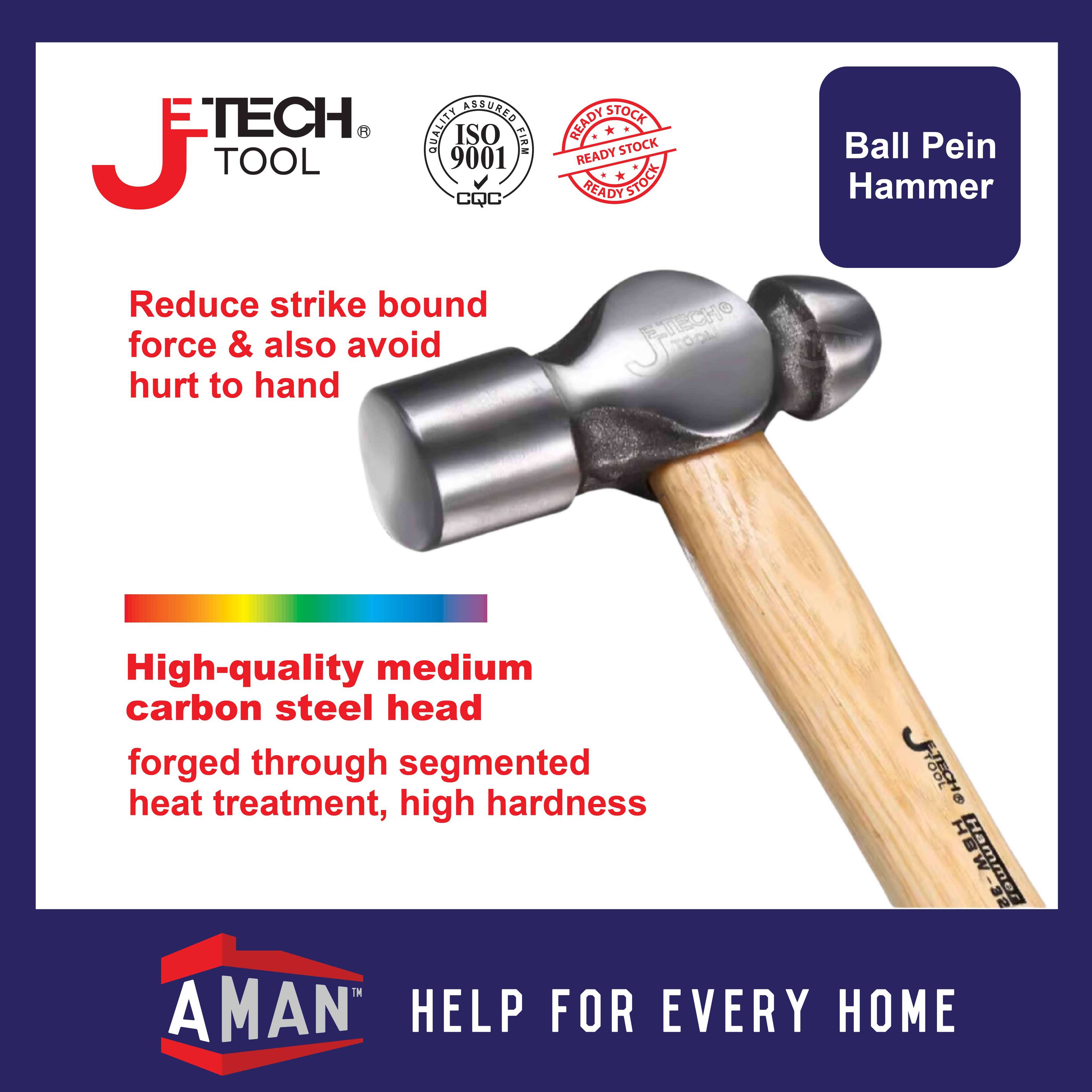 JETECH Ball Pein Hammer Wooden Handle Fibre Glass Handle Ballpein Ball ...