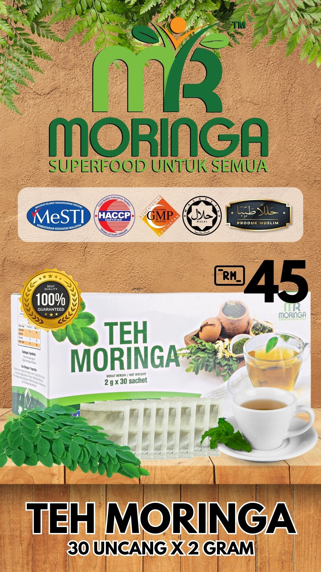 Moringa Tea Bags Teh MR Moringa Untuk Stabilkan Gula Diabetes, Detox ...
