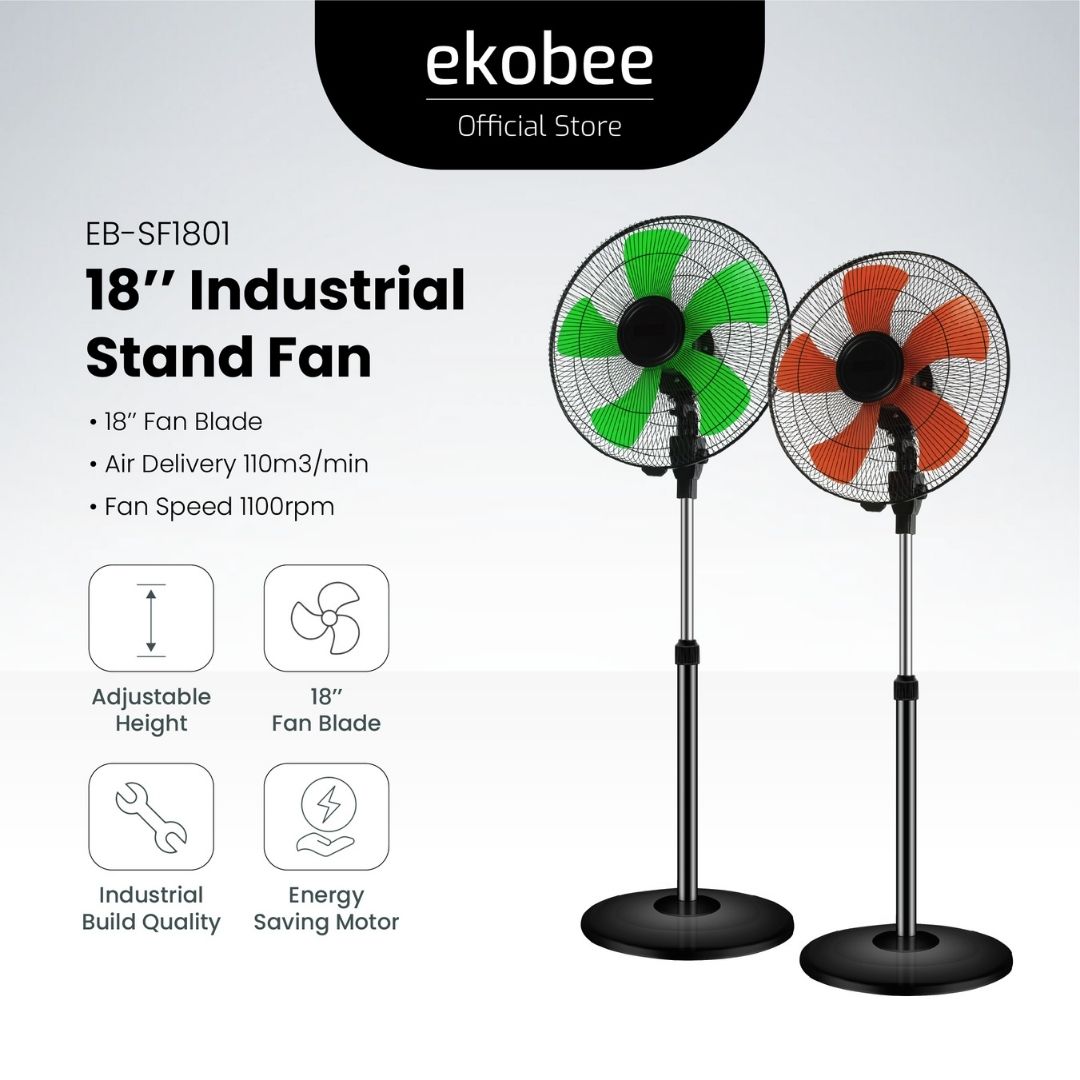 EKOBEE 5 Blade 3 Speed Industrial Stand Fan With Adjustable Height (18 ...