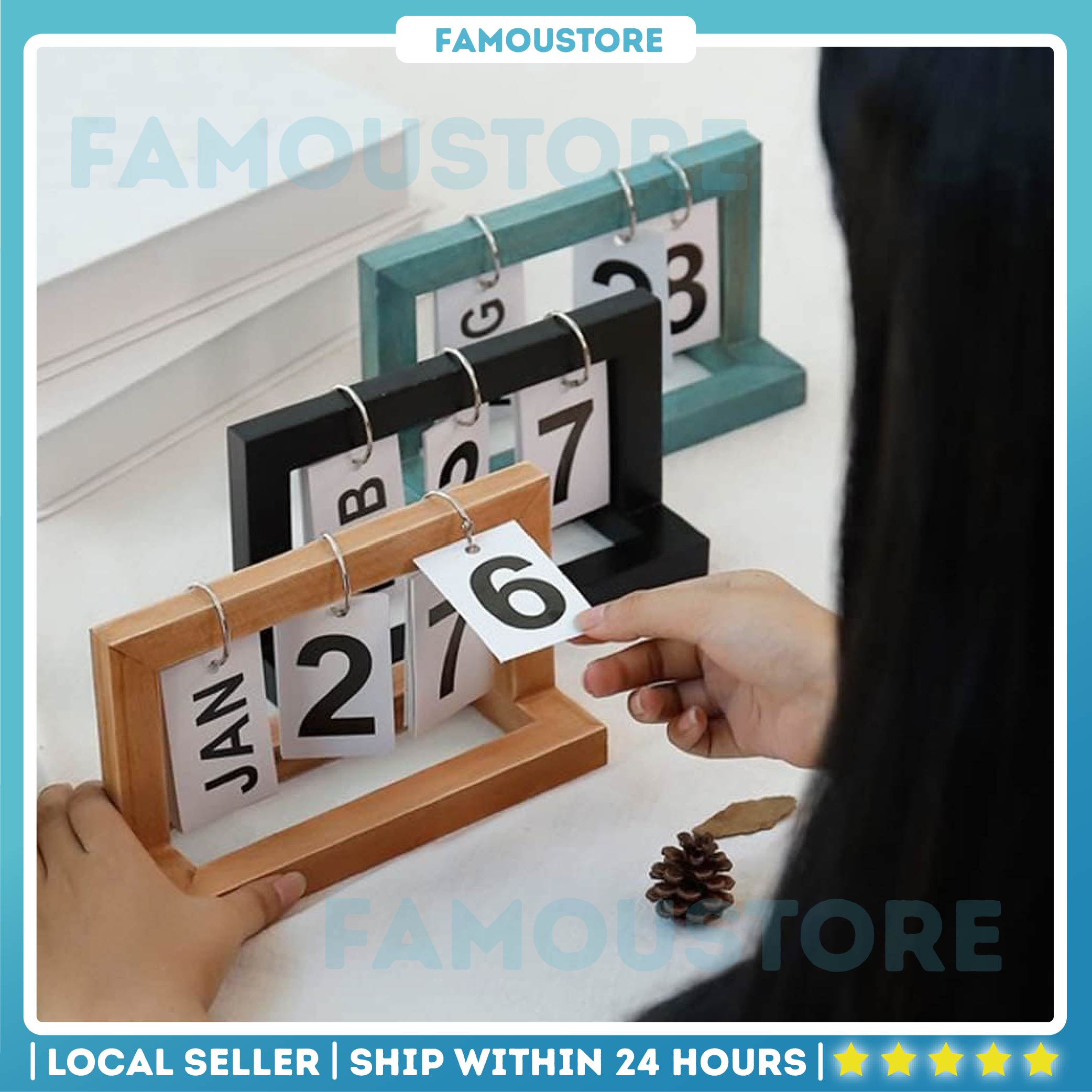Wooden Calendar Nordic Simple Style Multicolor Flipping Wooden Desktop ...