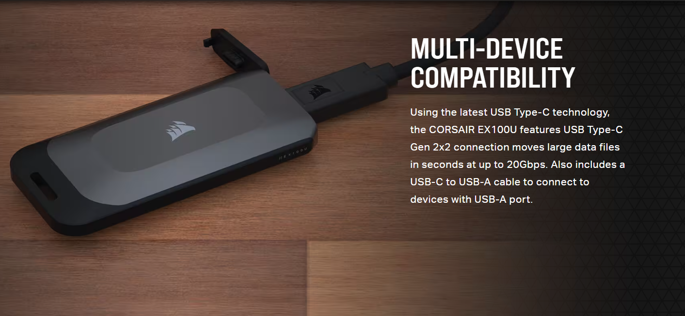 CORSAIR EX100U PORTABLE SSD SOLID STATE USB TYPE-C USB-C STORAGE DRIVE ...