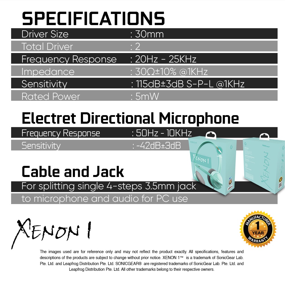 SonicGear Xenon 1 & 3 Series Stereo Wired Headphone with Microphone ...