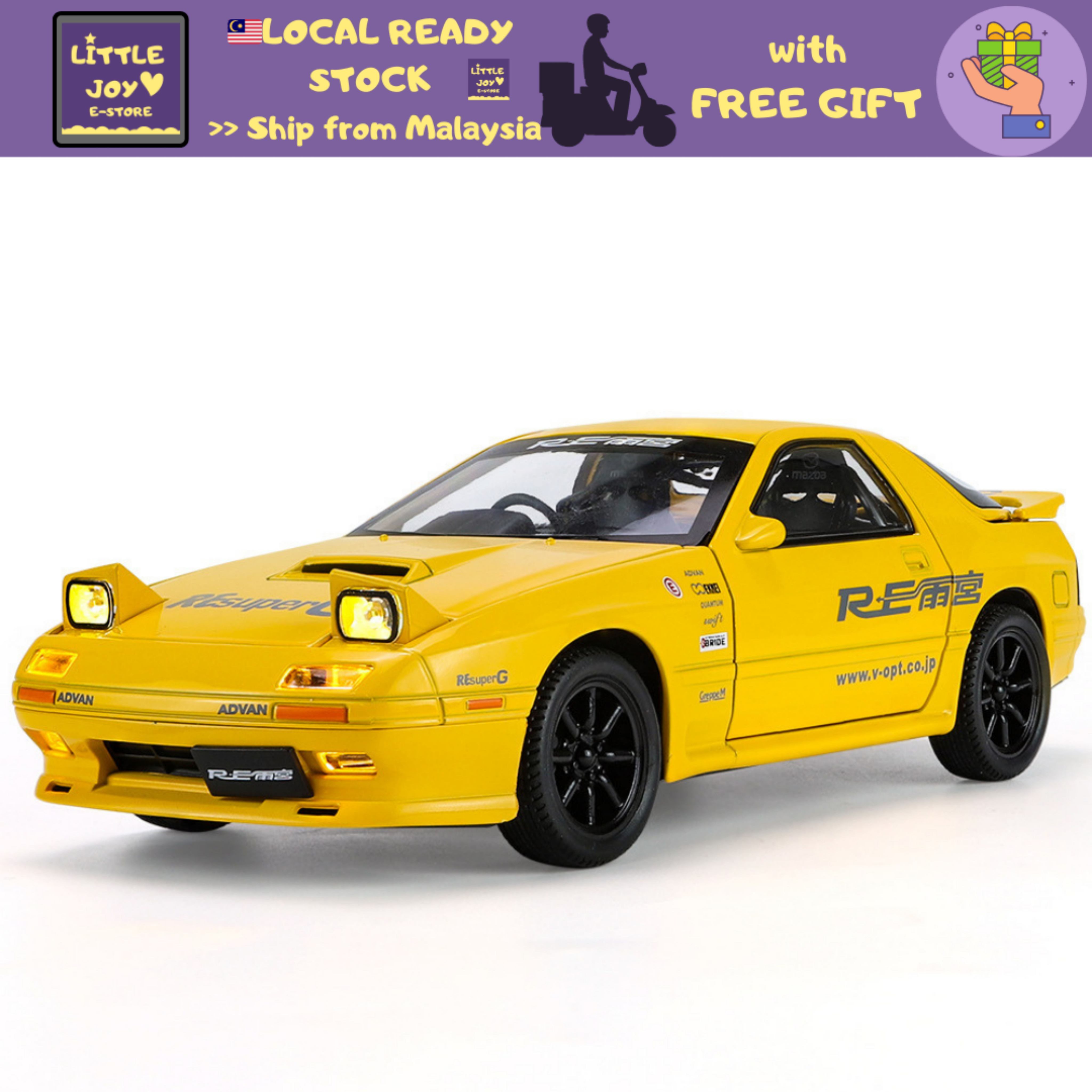 🇲🇾LJS1 Mazda RX-7 Initial D 1:24 Alloy Diecast Scale Model Car PullBack ...