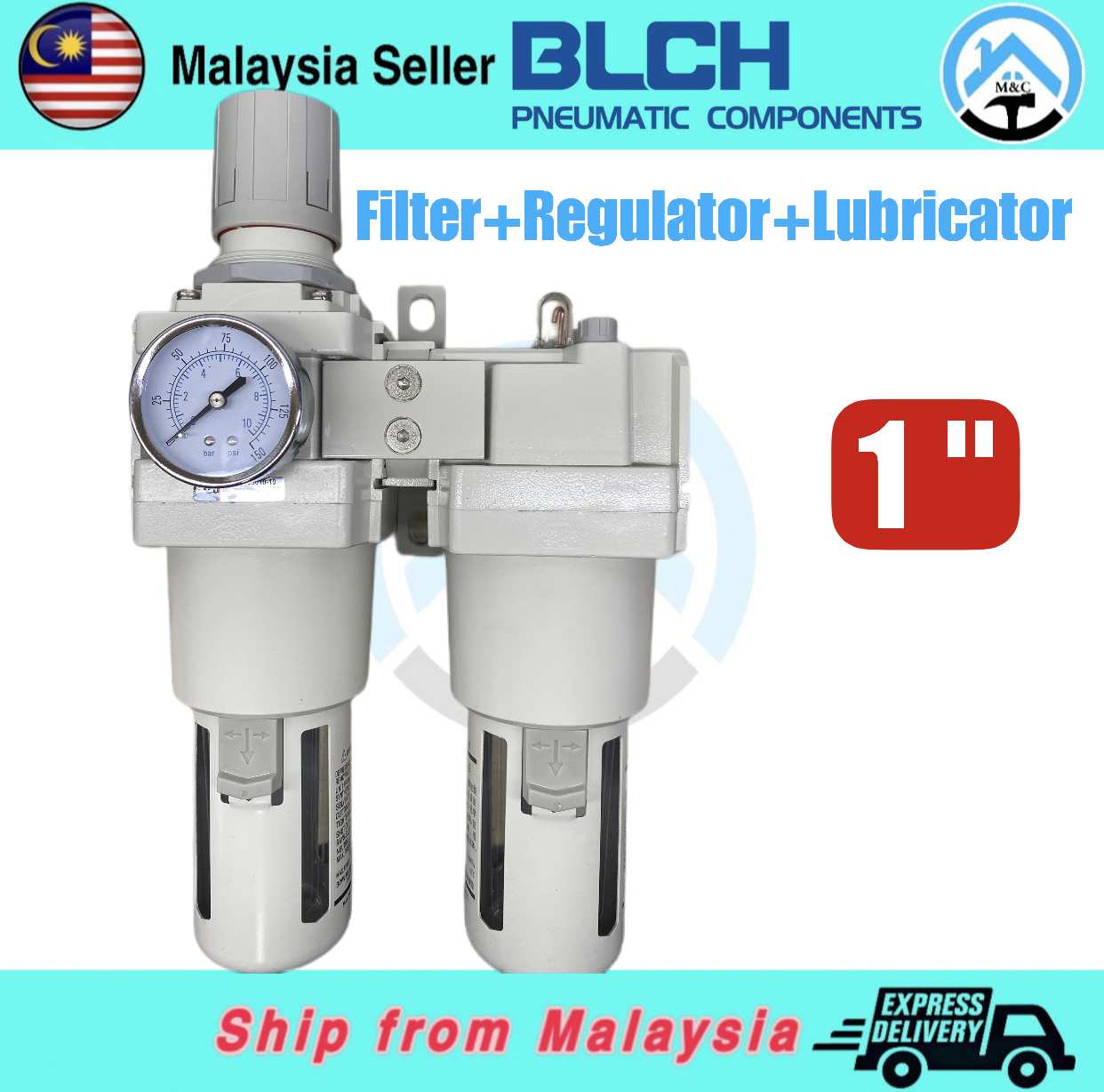 [ BLCH ] 3/4" 1" Filter Regulator Lubricator BAC4010 BAC5010 Air ...