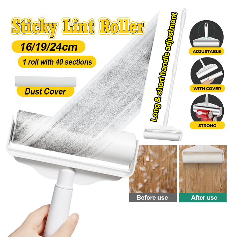 24CM Sticky Lint Roller Detachable Rod Floor Lint Roller Long Pole ...