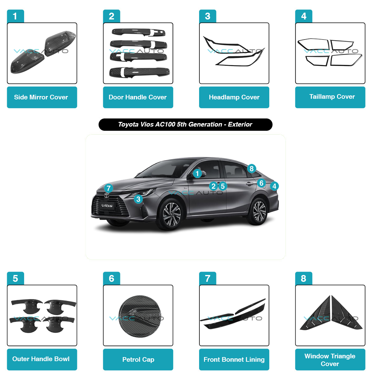 Toyota Vios NCG102 Interior Exterior Chrome Black Carbon Fiber Design ...