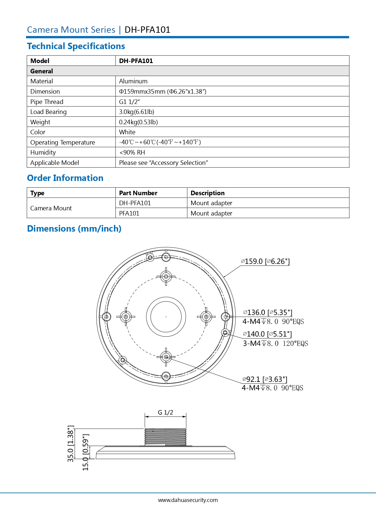 Dahua Outdoor Weatherproof CCTV Camera Ceiling Wall Mount Adapter ...