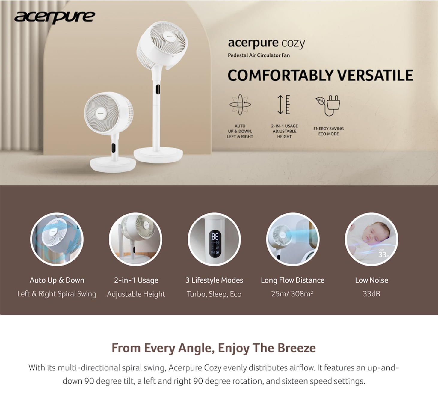 ACERPURE COZY F2 AIR CIRCULATOR FAN - PINK / BEIGE / WHITE | Shopee ...