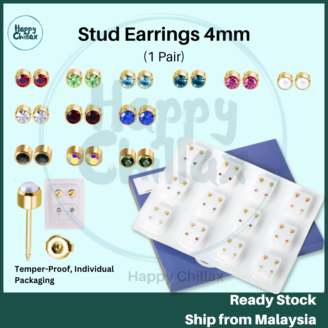 Stud Earring 4mm Stainless Steel Ear Piercing 1 Pair/Subang Tindik 1 ...