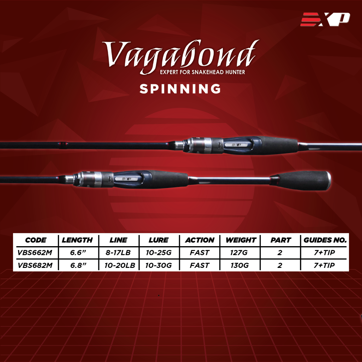 EXP VAGABOND ROD Carbon Fiber 2PCS & Butt Joint Fishing Rod Light ...