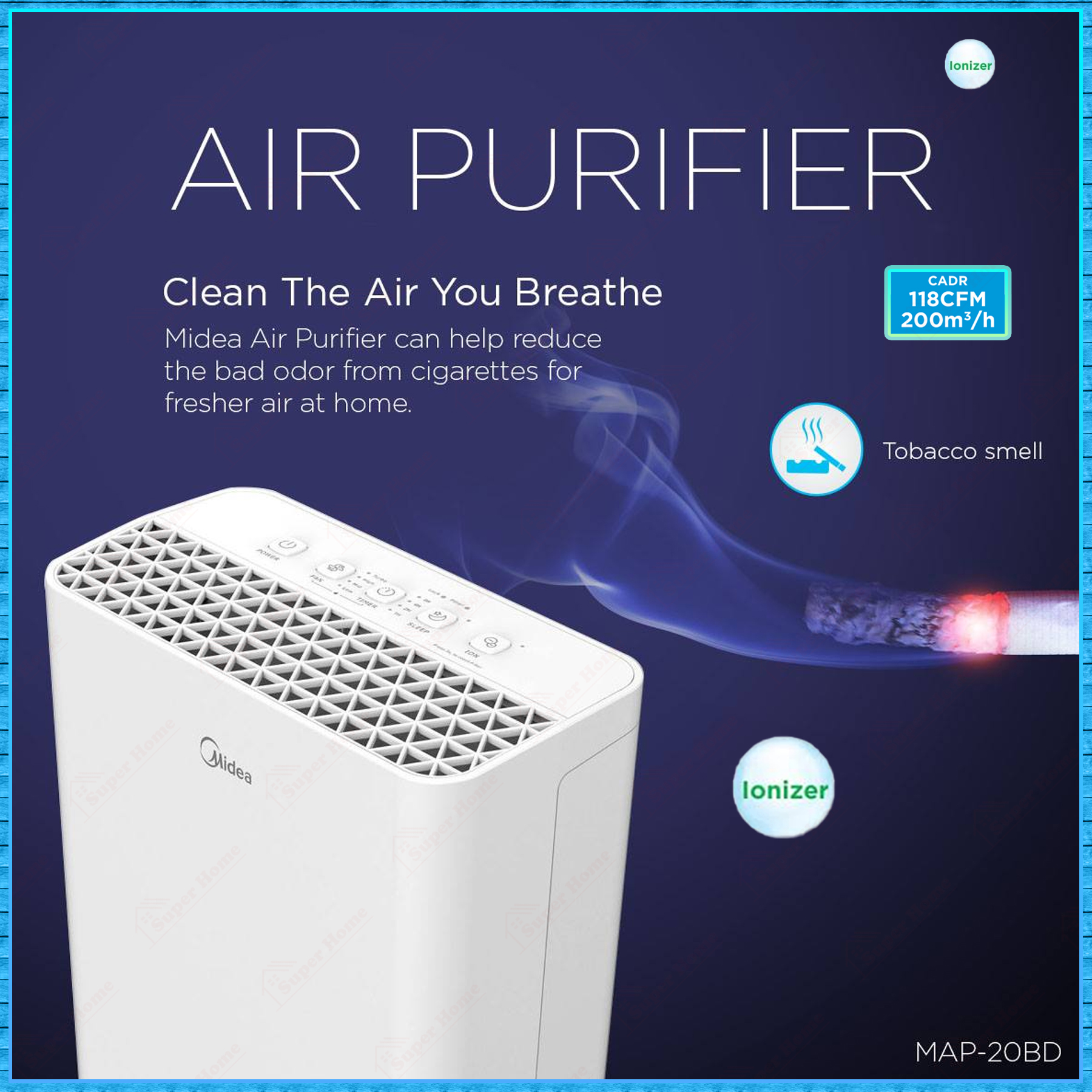 Midea Air Purifier MAP-20BD (ionizer) Air Purifier with 3 in 1 Compound ...