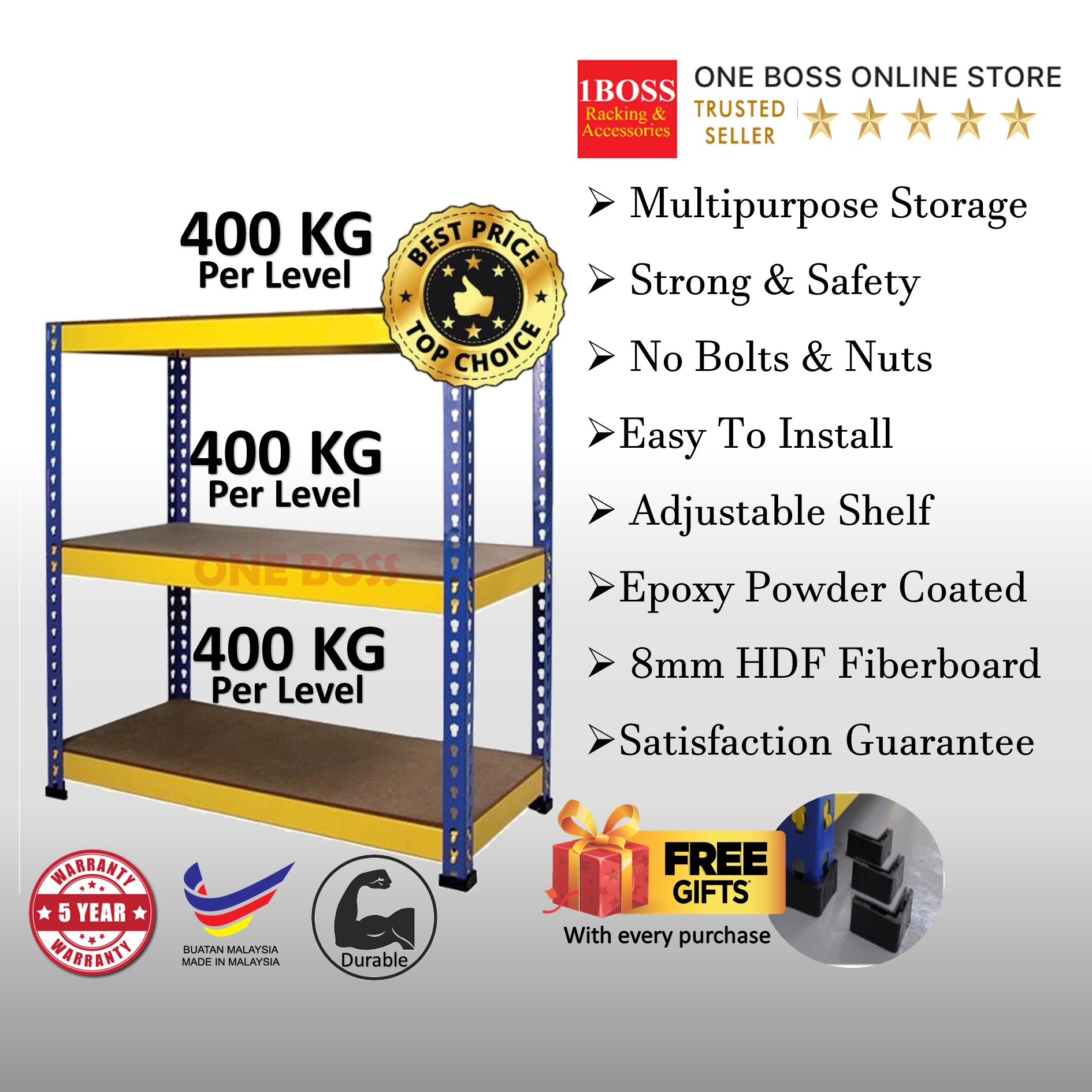 ONE BOSS 3 LEVEL YELLOW & BLUE BOLTLESS RACK HOME STORAGE WAREHOUSE ...