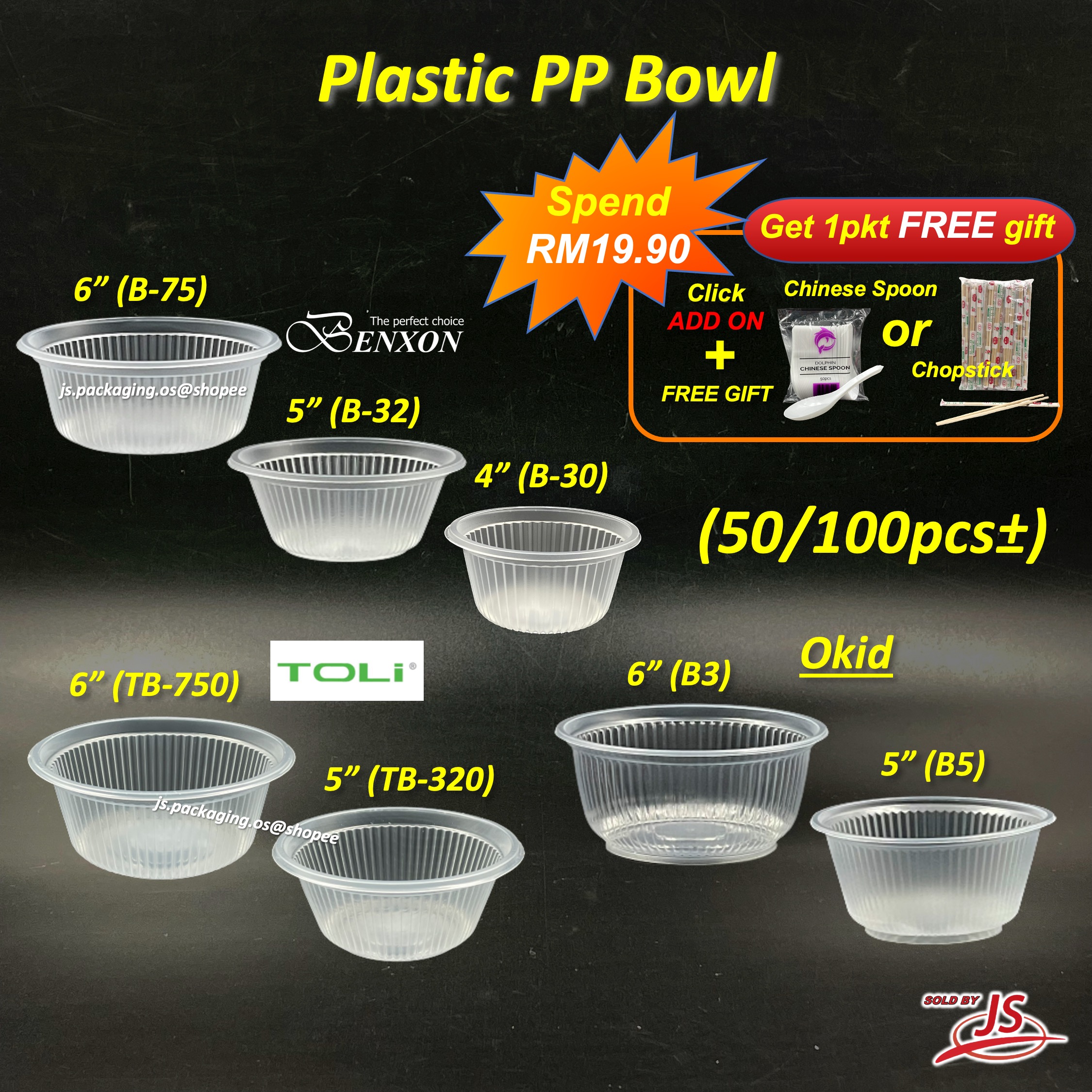 Bowl Disposable PP Plastic Bowl 4"/5"/6" [50/100pcs±] Mangkuk Plastik Sederhana Pakai Buang ...