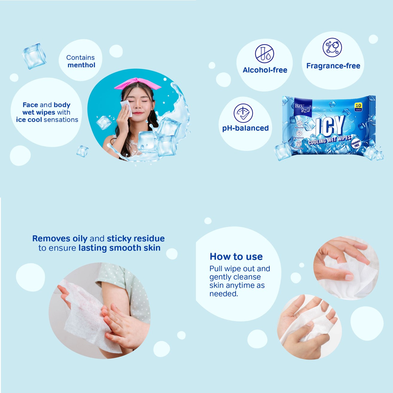 Bzu Bzu Antibacterial/Ultra Gentle Fragrance Free Baby Wipes/Skincare ...