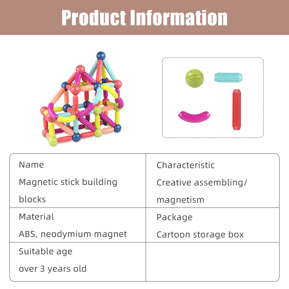 64P/100/130 pcs Kids Magnetic Stick Balls Building Toy Blocks With ...