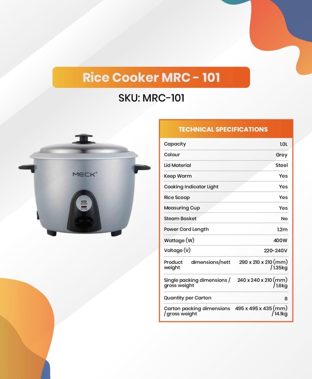 Meck 1.0L 1.8L Rice Cooker - MRC-101/MRC-181 | Shopee Malaysia