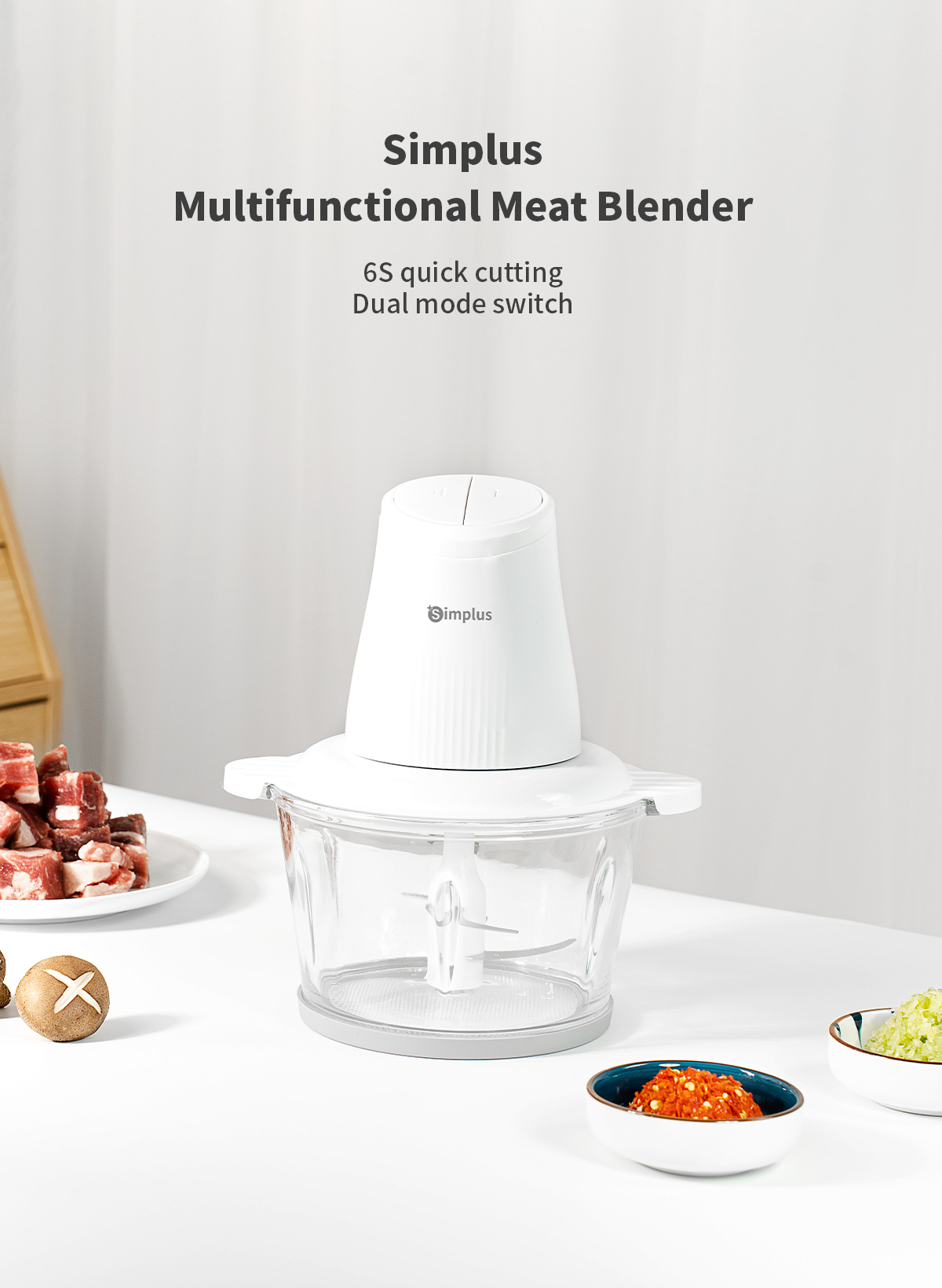 Simplus Food Processor 2L Large Capacity 300W Powerful Motor Meat ...
